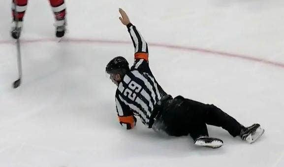 NHL Referee Makes Call While Falling to Ice - Scouting The Refs